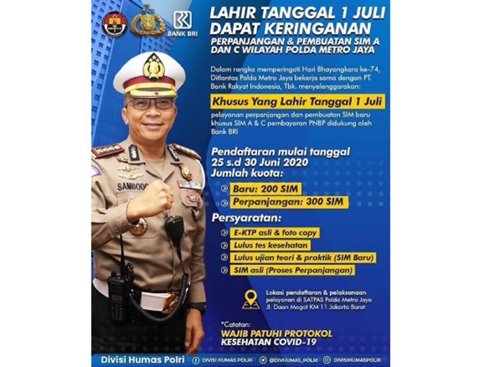 Polda Metro Jaya Akhirnya Ikut Gratiskan SIM Sambut HUT Polri - Berita ...